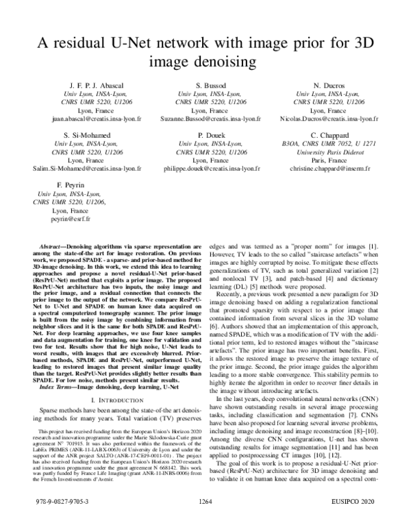 A Residual U Net Network With Image Prior For 3d Image Denoising