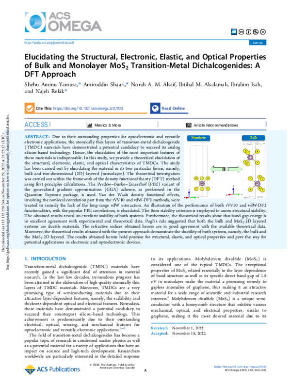 (PDF) Elucidating the Structural, Electronic, Elastic, and Optical Properties of Bulk and ...