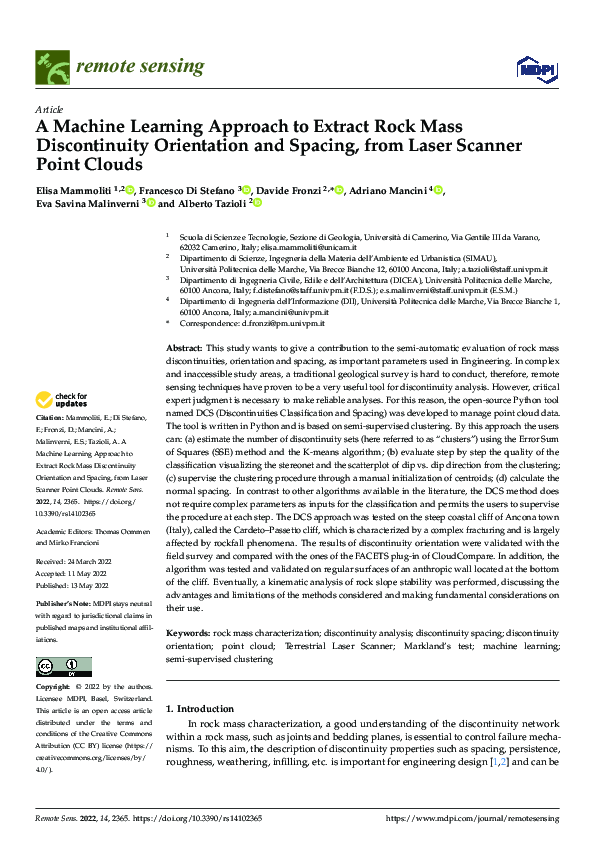 (PDF) A Machine Learning Approach to Extract Rock Mass Discontinuity Orientation and Spacing ...