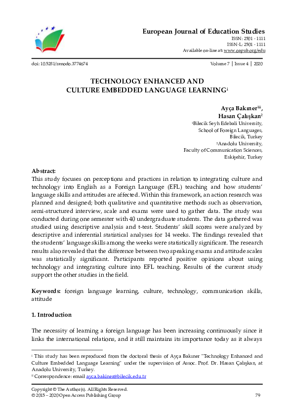 (PDF) Technology Enhanced and Culture Embedded Language Learning