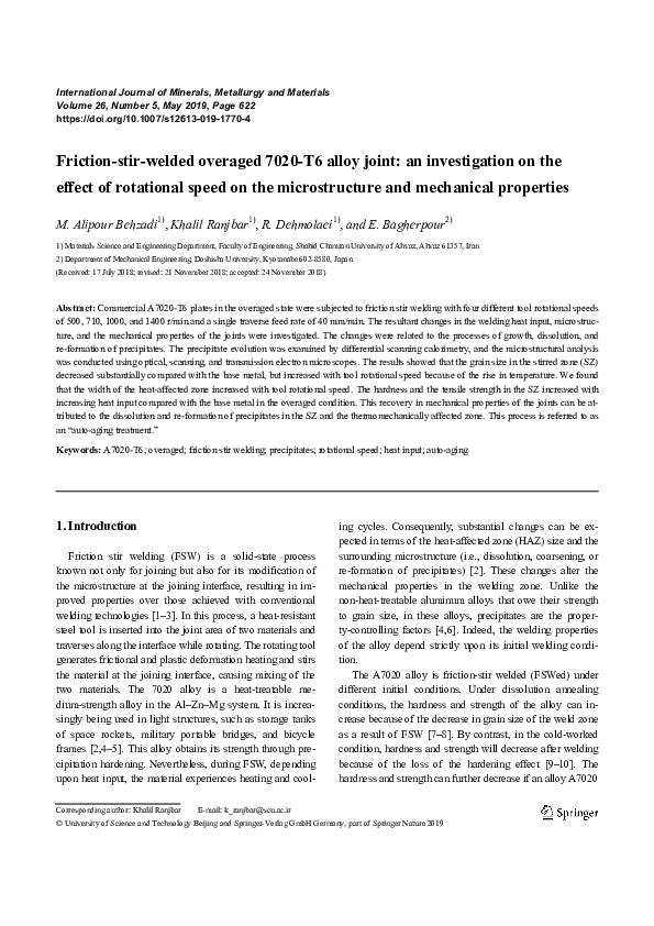 (PDF) Friction-stir-welded overaged 7020-T6 alloy joint: an ...