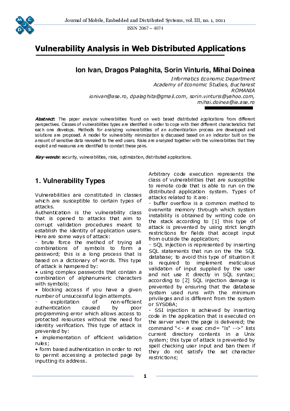Pdf Vulnerability Analysis In Web Distributed Applications