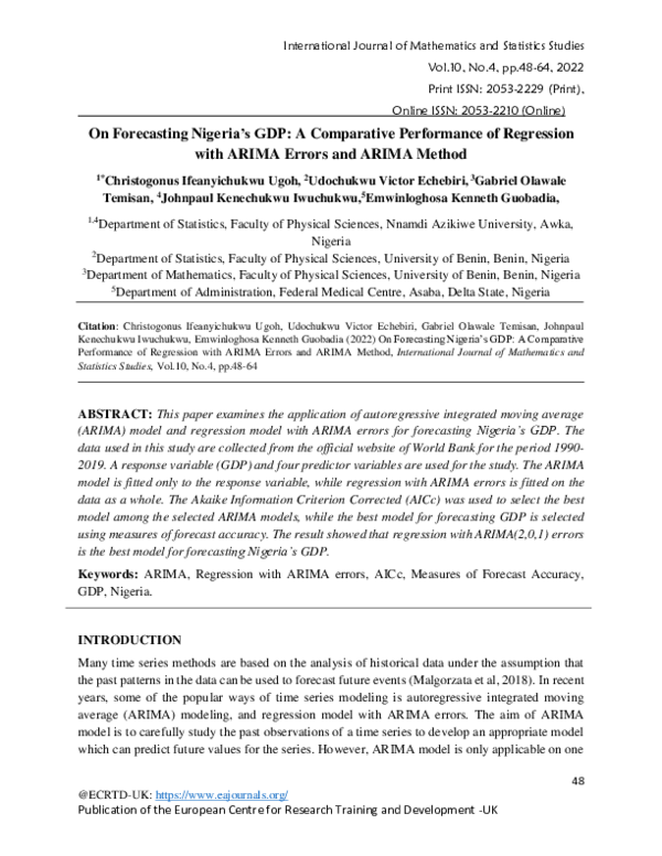 (PDF) On Forecasting Nigeria's GDP: A Comparative Performance of ...