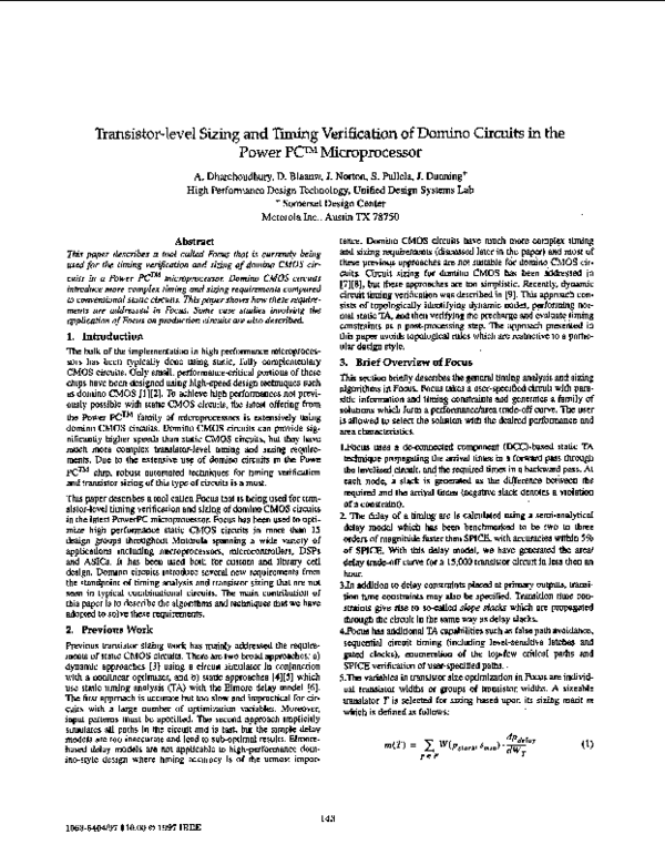 (PDF) Transistor-level sizing and timing verification of domino circuits in the Power PC/sup TM ...