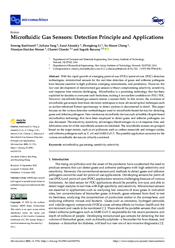 Pdf Microfluidic Gas Sensors Detection Principle And Applications