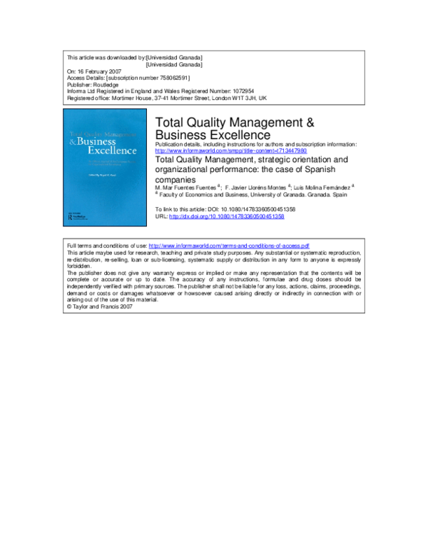 (PDF) Total Quality Management, strategic orientation and organizational performance: the case ...