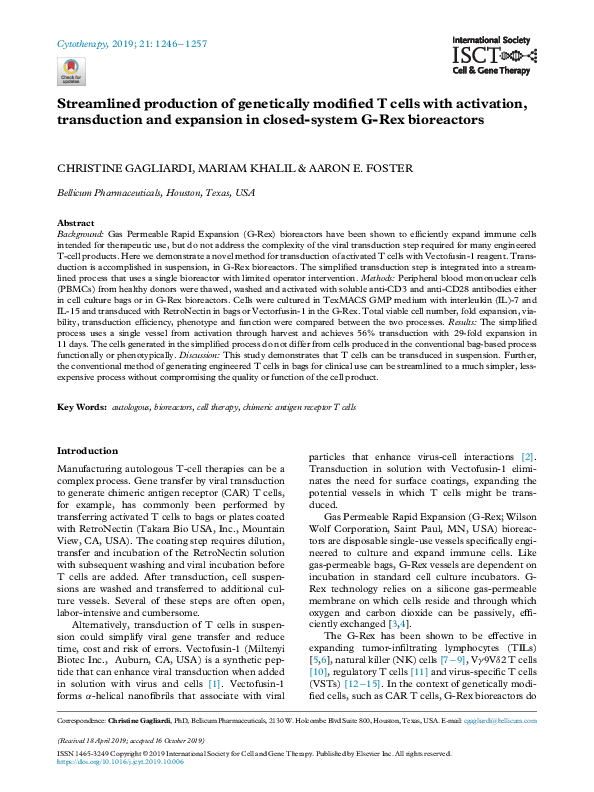 (PDF) Streamlined production of genetically modified T cells with ...