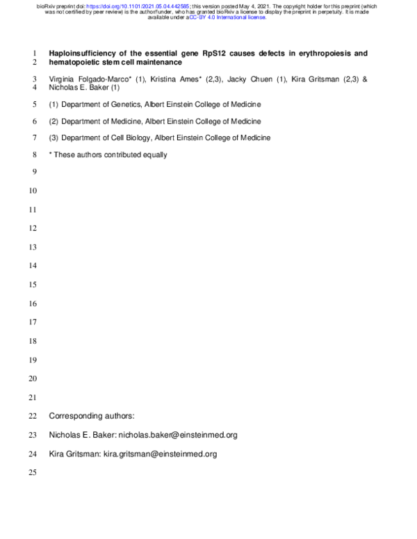 (PDF) Haploinsufficiency of the essential gene RpS12 causes defects in ...