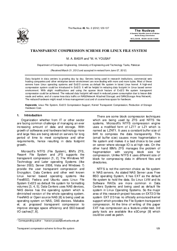 (PDF) Transparent Compression Scheme for Linux File System