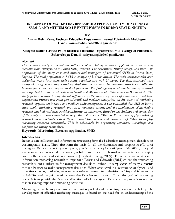 (PDF) Influence of Marketing Research Application: Evidence from Small and Medium Scale ...