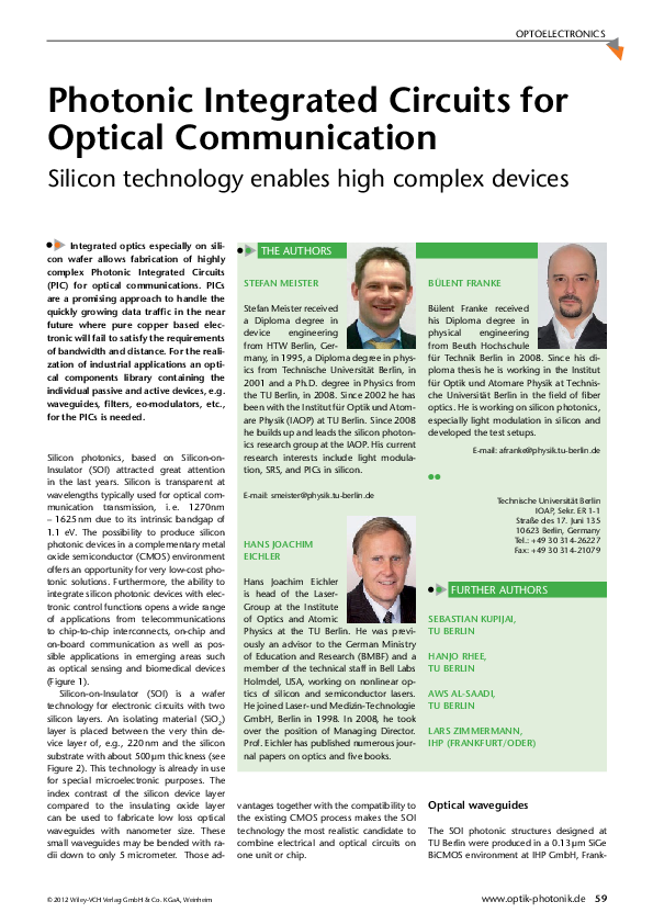 (PDF) Photonic Integrated Circuits for Optical Communication