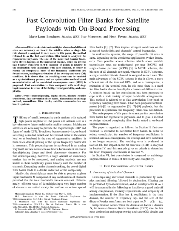(PDF) Fast convolution filter banks for satellite payloads with on ...