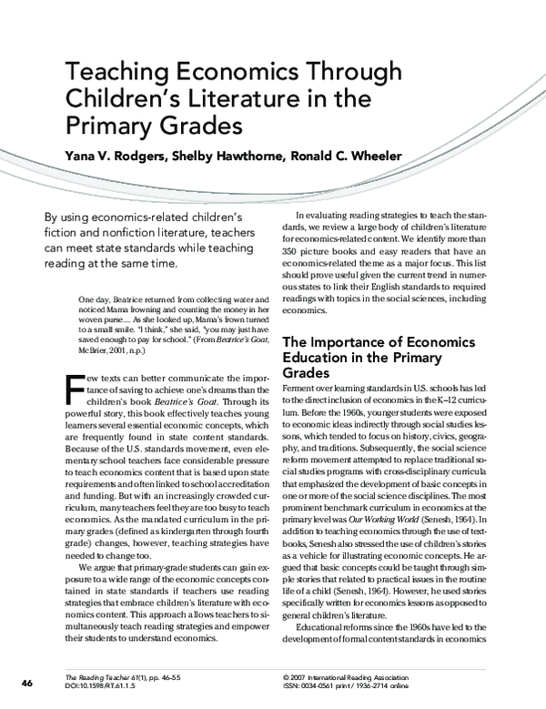 (PDF) Teaching Economics Through Children’s Literature in the Primary ...