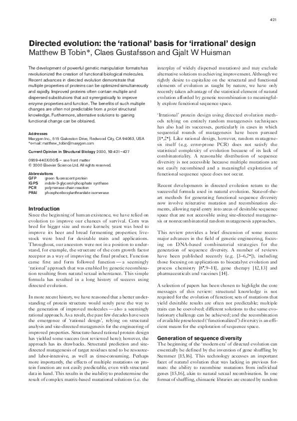 (PDF) Directed evolution: the ‘rational’ basis for ‘irrational’ design