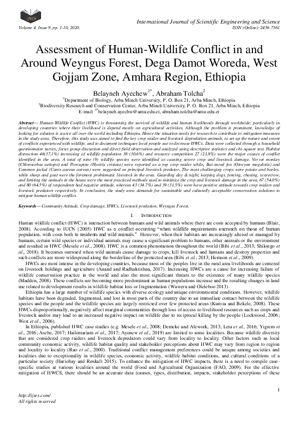 (PDF) Assessment of Human-Wildlife Conflict in and Around Weyngus ...