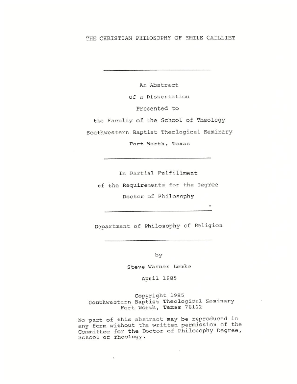 (PDF) The Christian Philosophy of Emile Cailliet