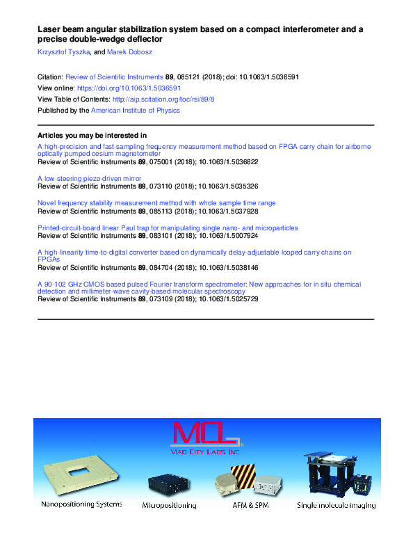 (PDF) Laser beam angular stabilization system based on a compact interferometer and a precise ...