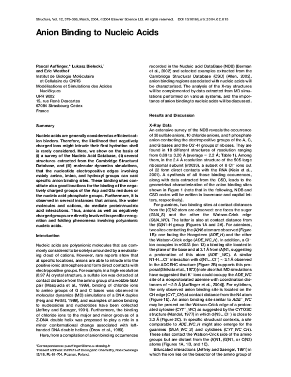 (PDF) Anion Binding to Nucleic Acids