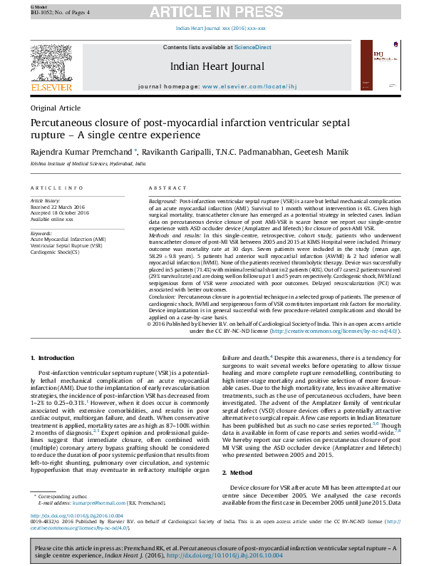 (PDF) Percutaneous closure of postmyocardial infarction ventricular ...