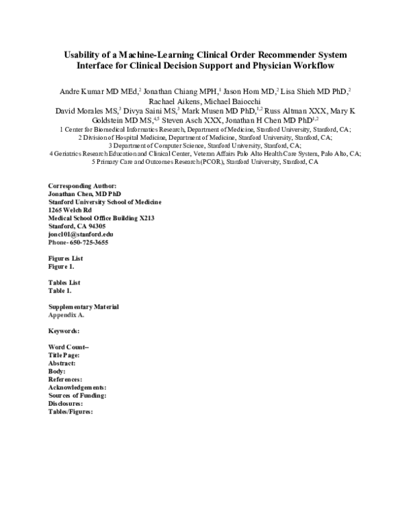 (PDF) Usability of a Machine-Learning Clinical Order Recommender System Interface for Clinical ...