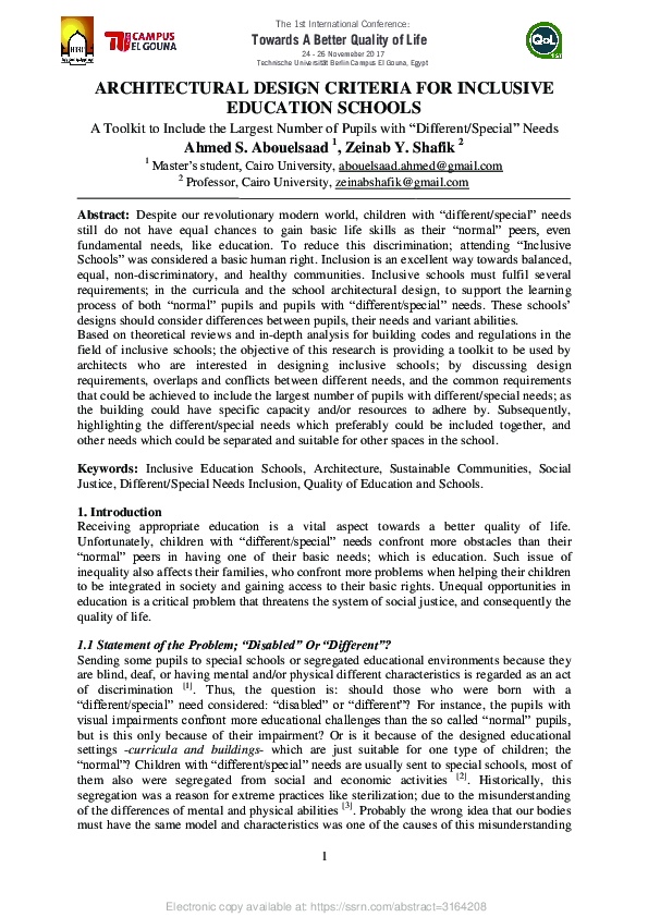 (PDF) Architectural Design Criteria for Inclusive Education Schools