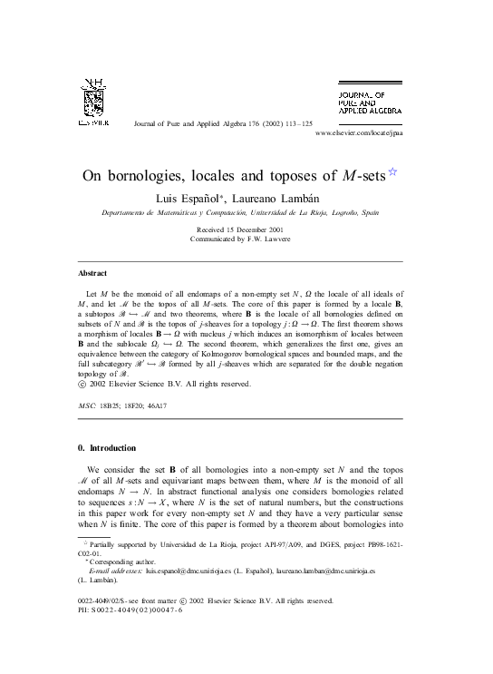 (PDF) On bornologies, locales and toposes of M-sets