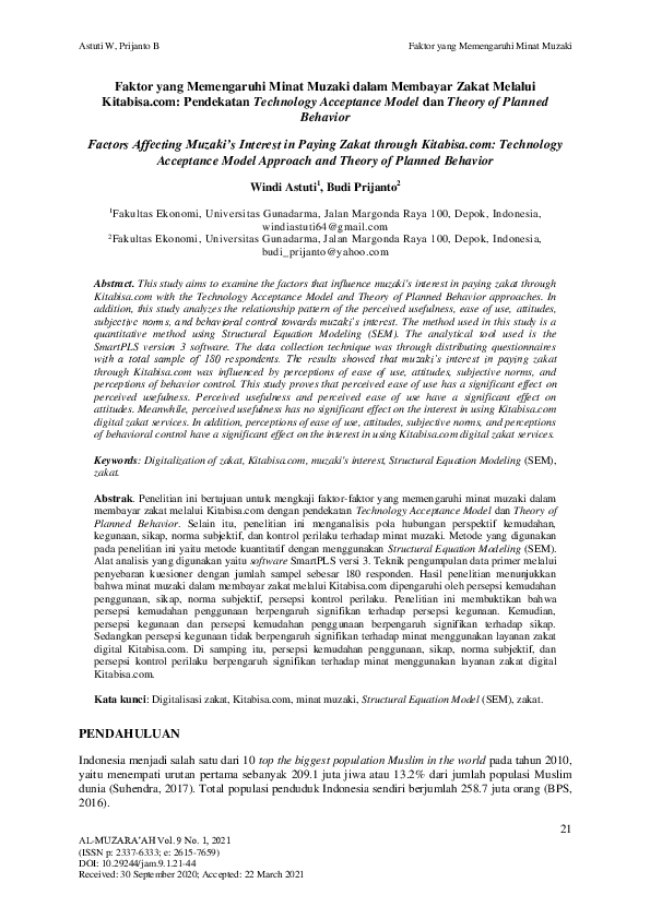 (PDF) Faktor yang Memengaruhi Minat Muzaki dalam Membayar Zakat Melalui Kitabisa.com: Pendekatan ...