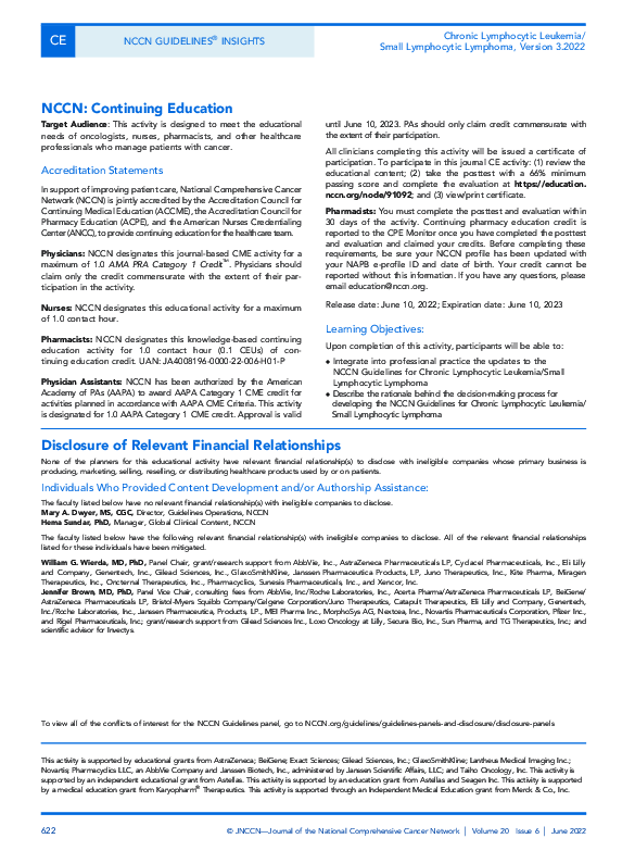 (PDF) NCCN Guidelines Insights: Chronic Lymphocytic Leukemia/Small Lymphocytic Lymphoma, Version ...