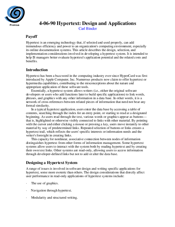 (PDF) 4-06-90 Hypertext : Design and Applications