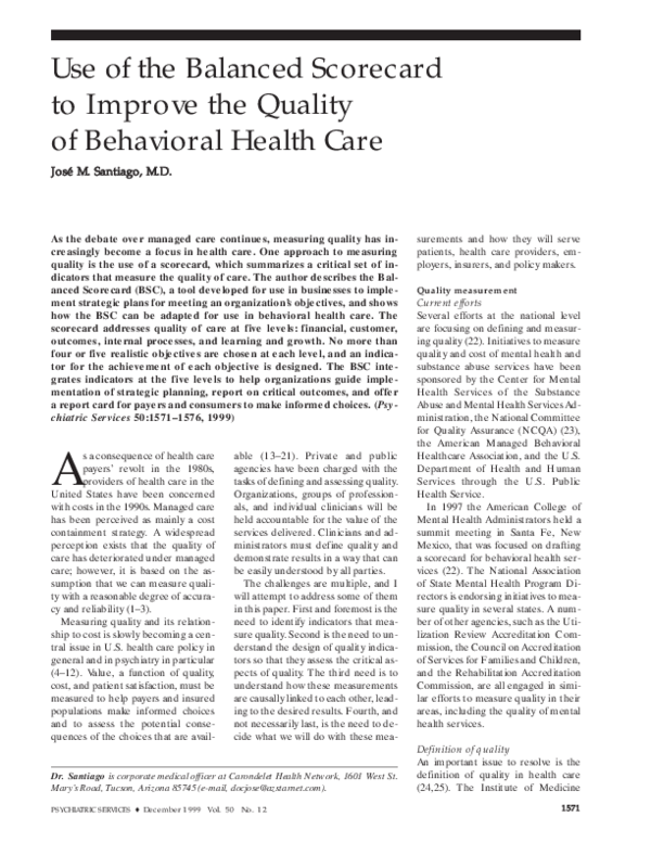 (PDF) Use of the Balanced Scorecard to Improve the Quality of ...