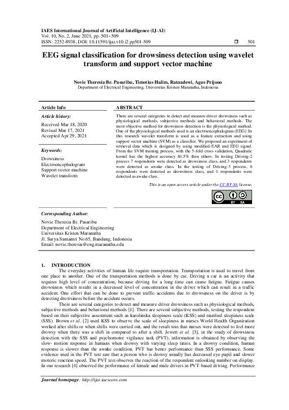 Pdf Eeg Signal Classification For Drowsiness Detection Using Wavelet Transform And Support