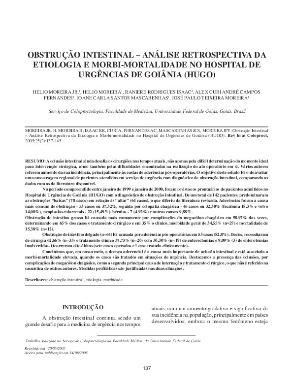(PDF) Obstrução Intestinal análise Retrospectiva Da Etiologia e Morbi ...
