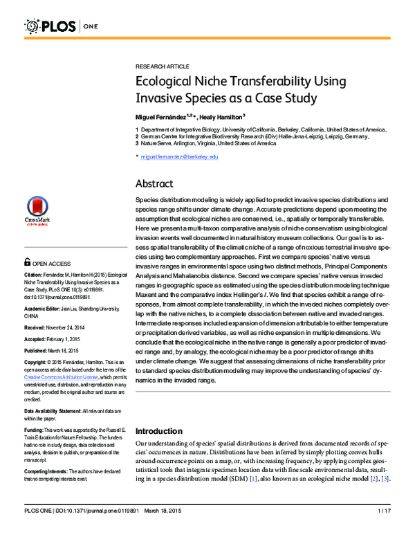 (PDF) Niche Transferability in Invasive Species Study