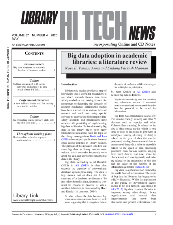 (PDF) Big data adoption in academic libraries: a literature review
