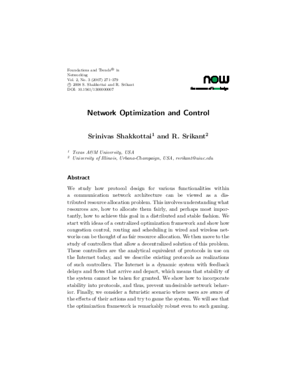 (PDF) Network Optimization and Control