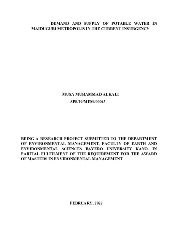 (DOC) Demand and Supply of Potable in Maiduguri metropolis in the ...