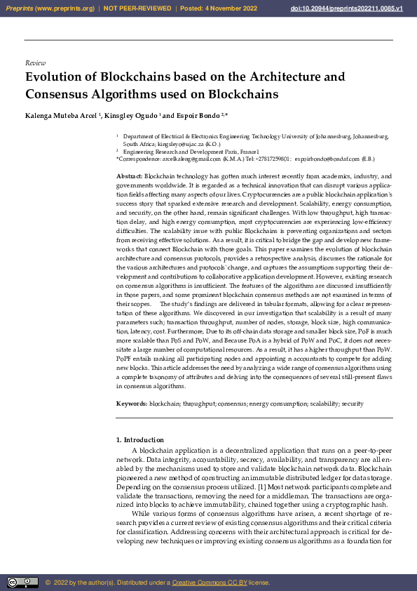 Pdf Evolution Of Blockchains Based On The Architecture And Consensus Algorithms Used On