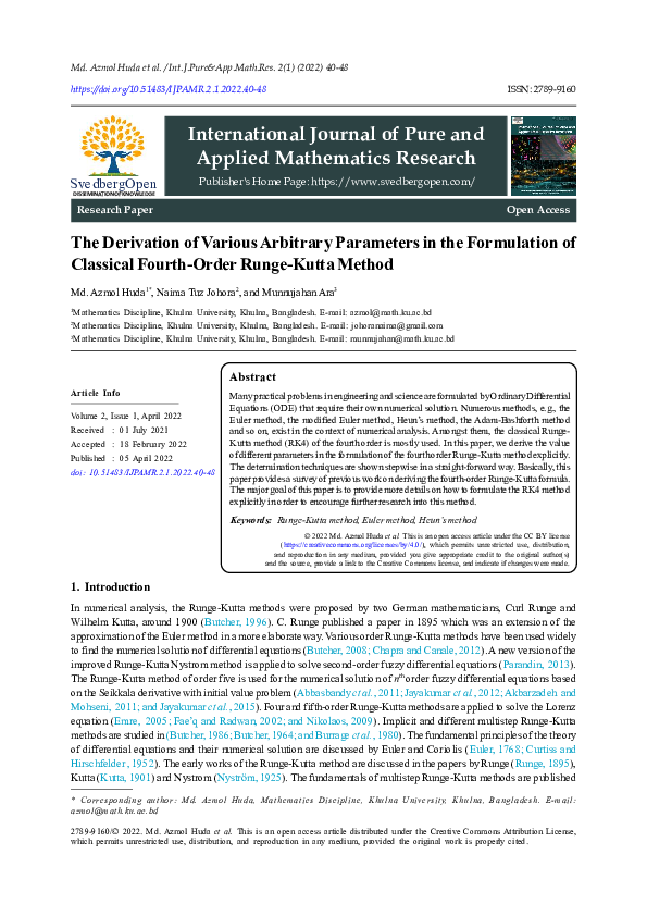 Pdf The Derivation Of Various Arbitrary Parameters In The Formulation