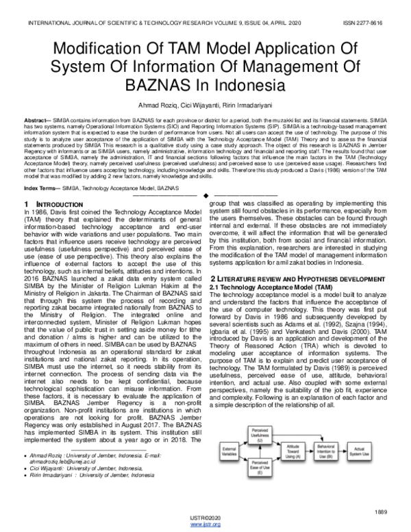 (PDF) Modification Of TAM Model Application Of System Of Information Of ...