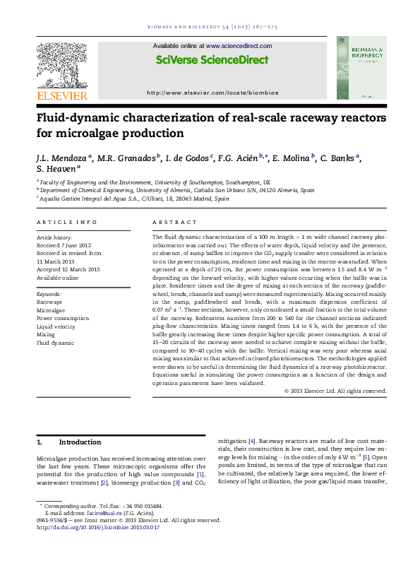 (PDF) Fluid-dynamic characterization of real-scale raceway reactors for microalgae production
