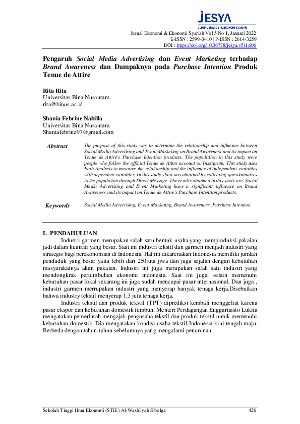 (PDF) Pengaruh Social Media Advertising dan Event Marketing terhadap Brand Awareness dan ...