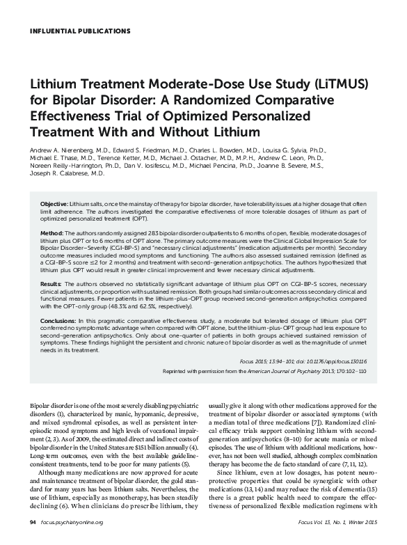 (PDF) Lithium Treatment Moderate-Dose Use Study (LiTMUS) for Bipolar ...