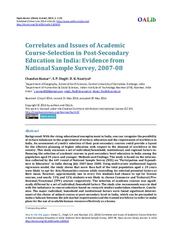 (PDF) Correlates and Issues of Academic Course-Selection in Post ...