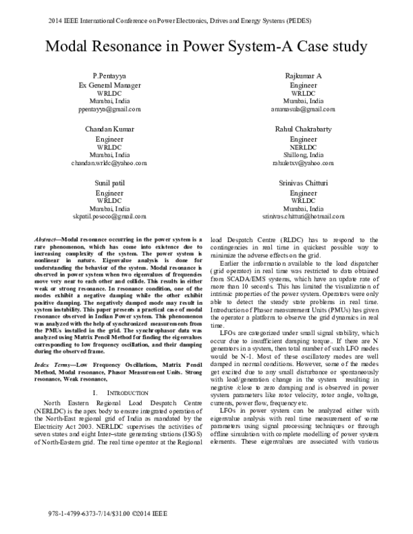 (PDF) Modal resonance in power system-A case study | chandan kumar - Academia.edu