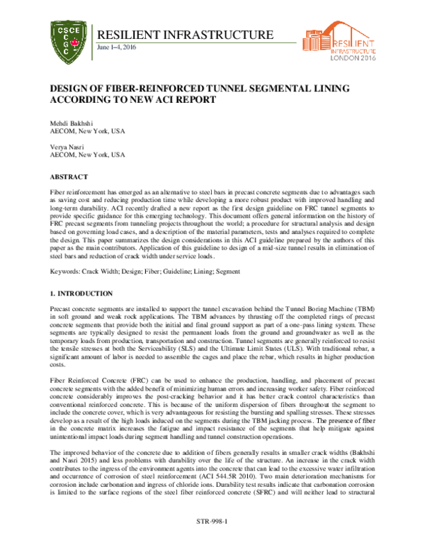 (PDF) STR-998: Design of Fiber-Reinforced Tunnel Segmental Lining According to New Aci Report ...