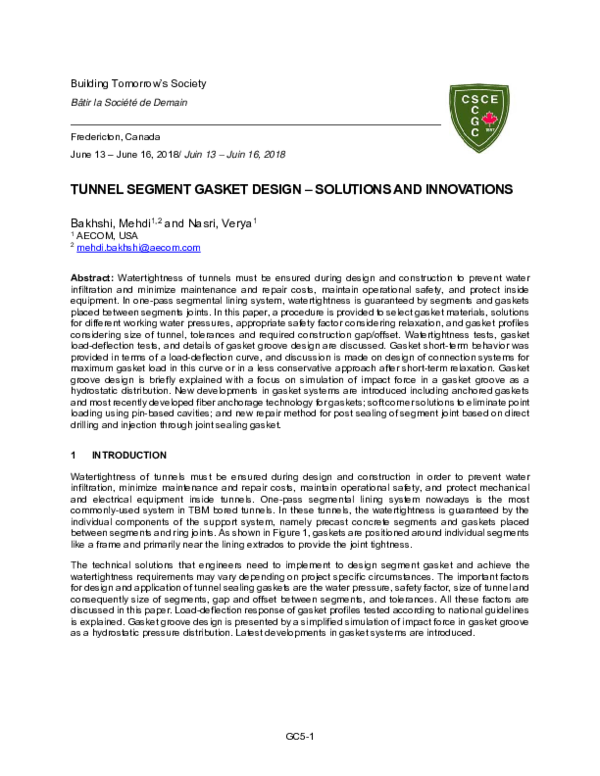 (PDF) Tunnel Segment Gasket Design – Solutions and Innovations