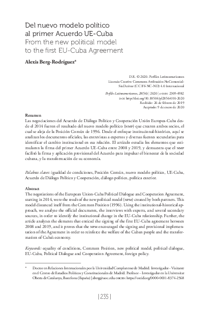 (PDF) Del nuevo modelo político al primer Acuerdo UE-Cuba