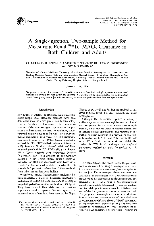 (PDF) A single-injection, two-sample method for measuring renal 99mTc ...