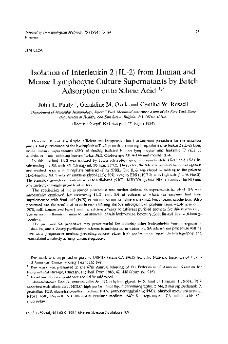 (PDF) Isolation of interleukin 2 (IL-2) from human and mouse lymphocyte ...