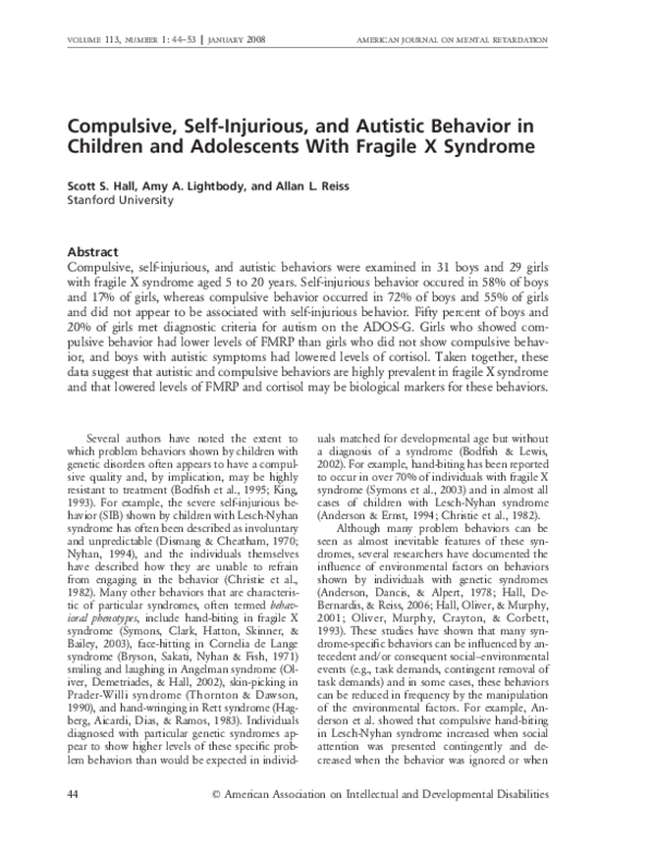 (PDF) Compulsive, Self-Injurious, and Autistic Behavior in Children and ...